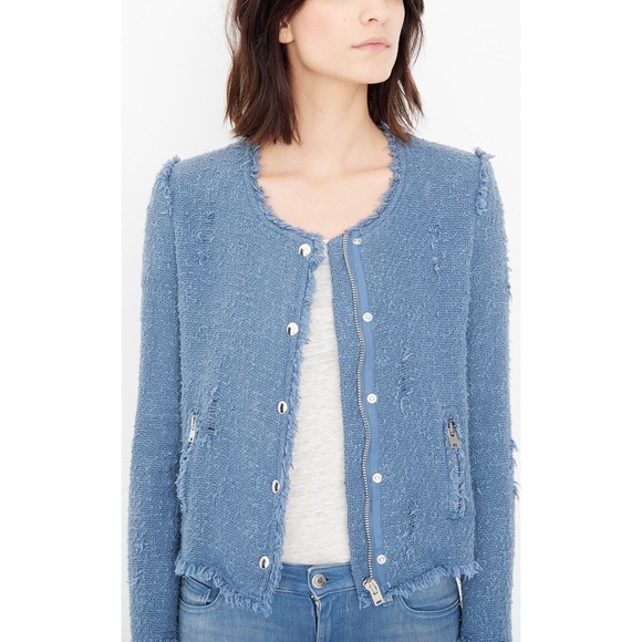 IRO | Jackets & Coats | Iro Agnette Distressed Tweed Jacket Stone Blue ...